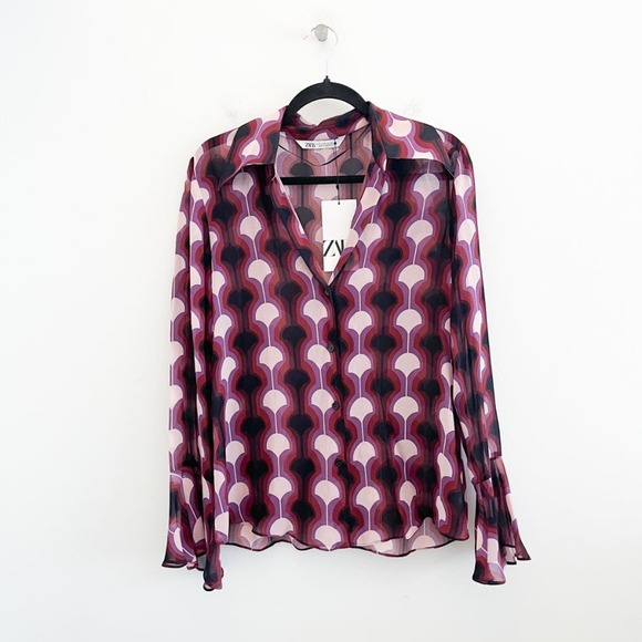 Zara | Tops | Zara Ruffled Printed Blouse Shirt Limited Edition | Poshmark